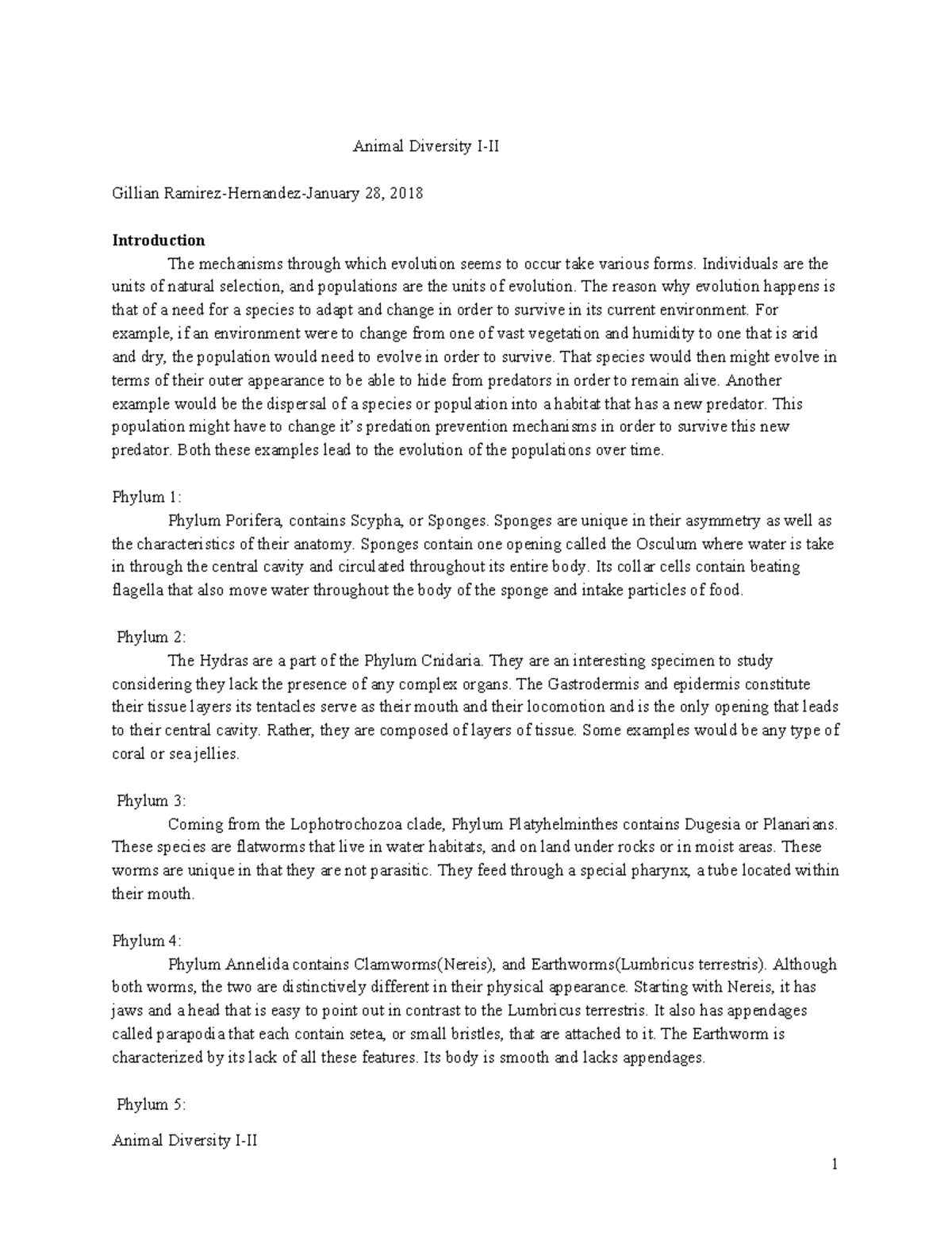Copy of Animal Diversity I-II-2 - Animal Diversity I-II Gillian Ramirez ...