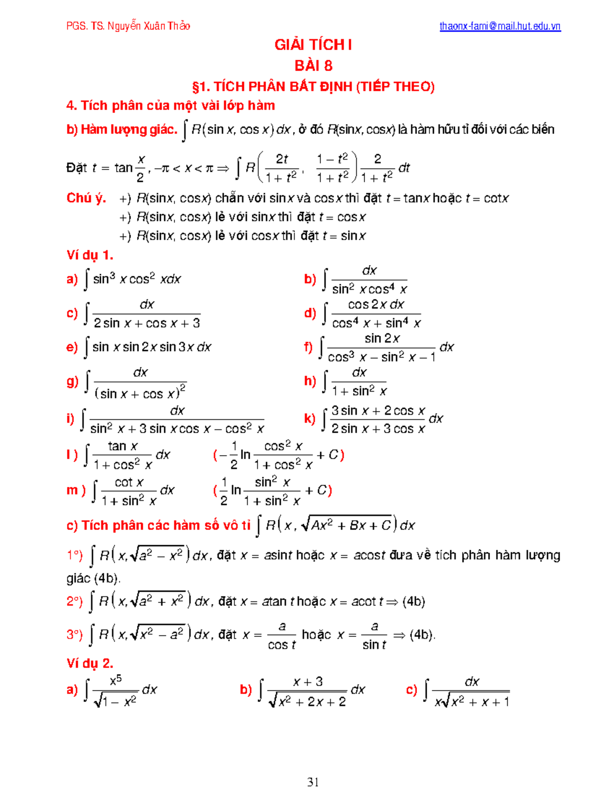 Giai-tich-1 nguyen-xuan-thao bai-8-gt1-bk - PGS. TS. Nguy n Xuân Th o thaonx-fami@mail.hut.edu ...