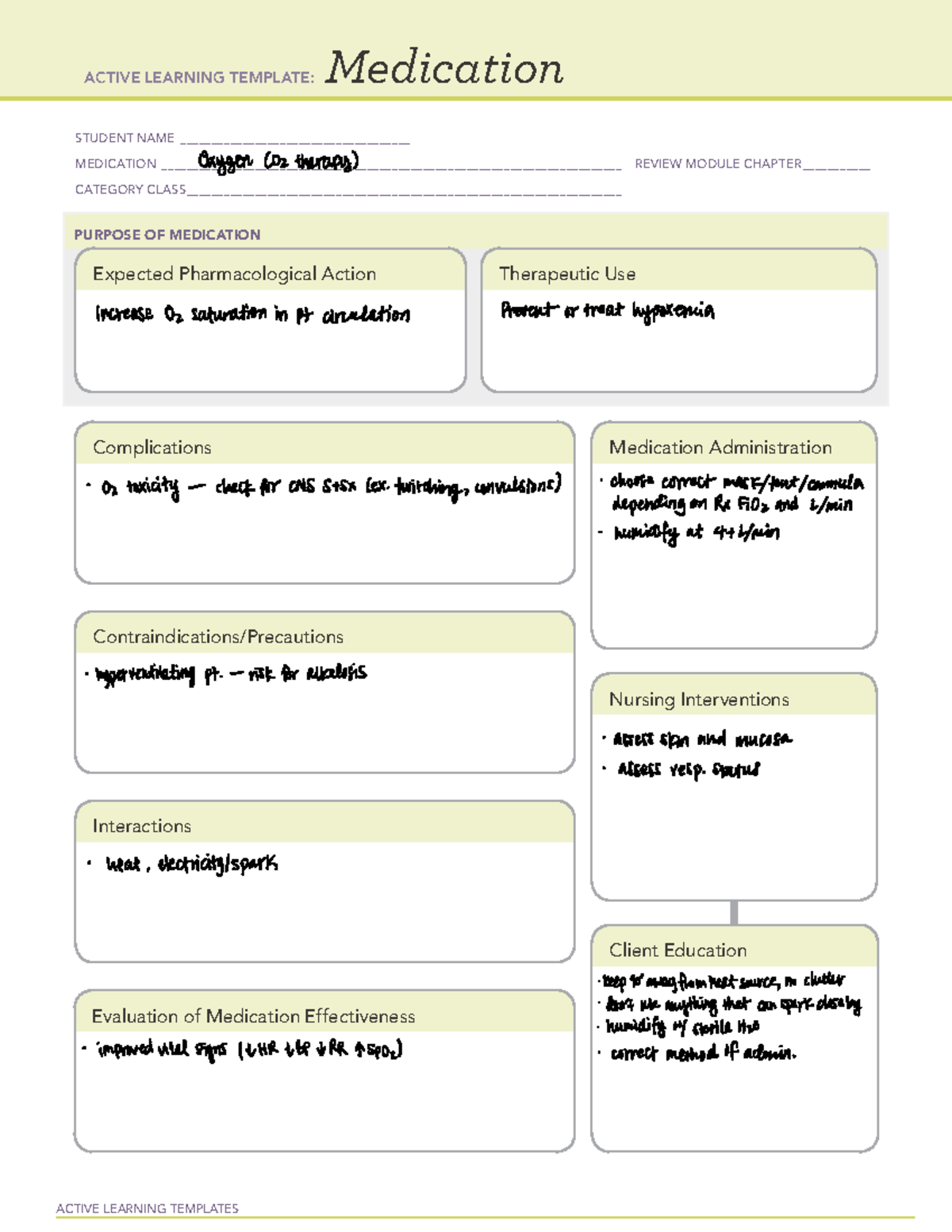 Medication - Oxygen - ACTIVE LEARNING TEMPLATES Medication STUDENT NAME ...