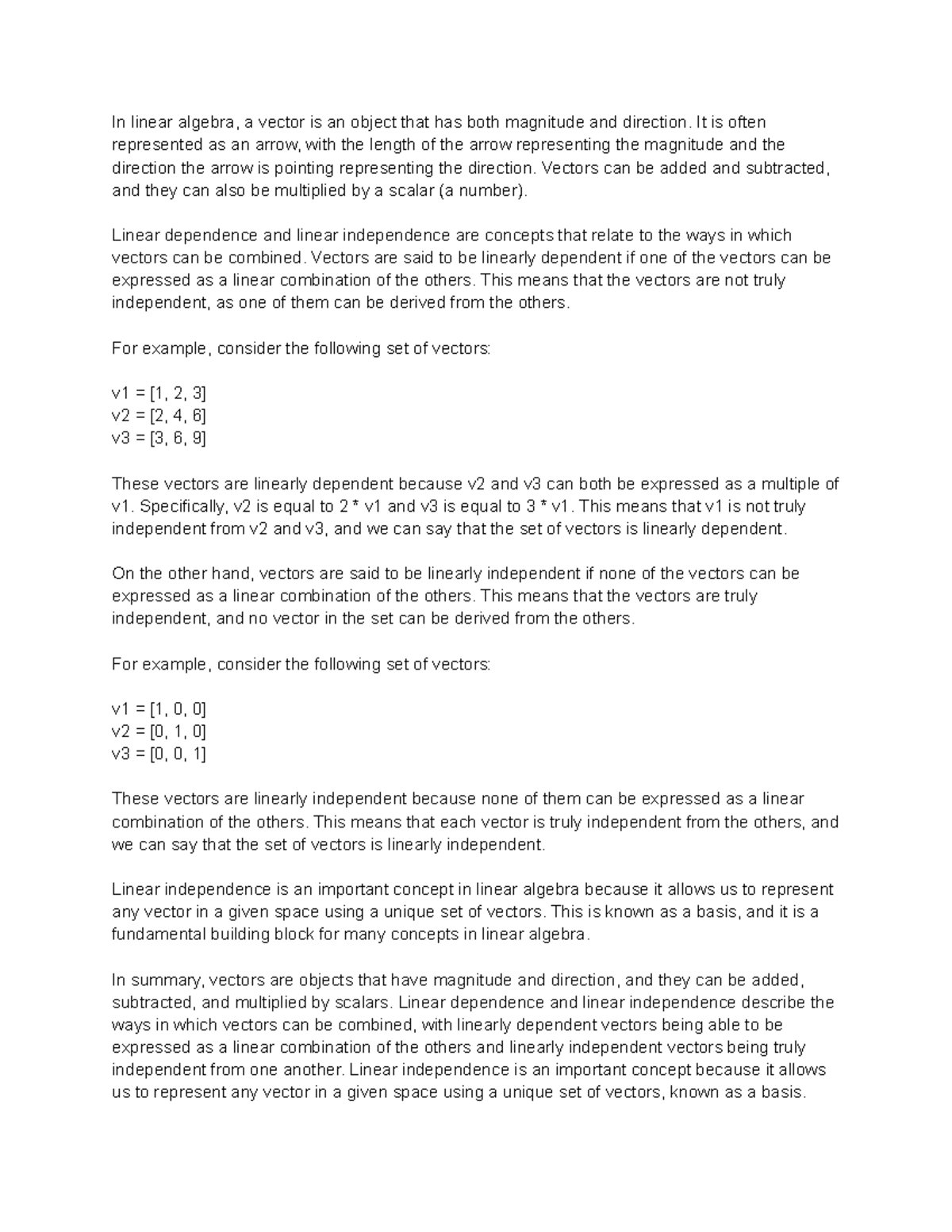 MATH240 - Vectors Dependence Indep - In linear algebra, a vector is an ...
