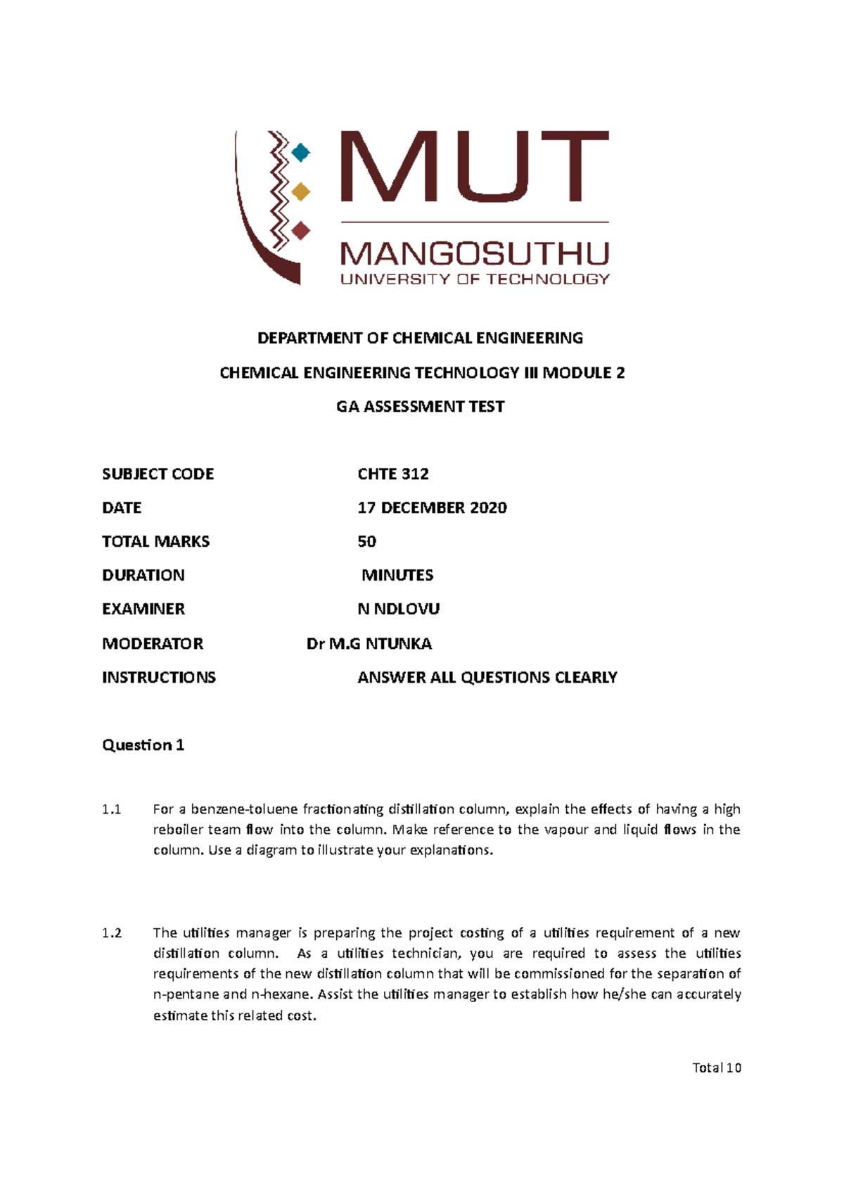 Indicators for GA2 Chem Eng Tech III M2 - DEPARTMENT OF CHEMICAL ...