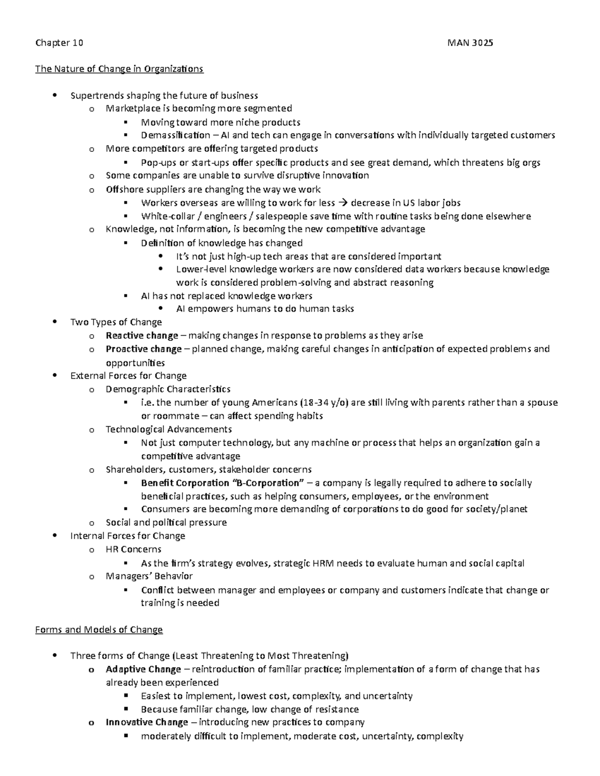 Management by Angelo Kinicki, 10e - Chapter 10 (Organizational Change ...