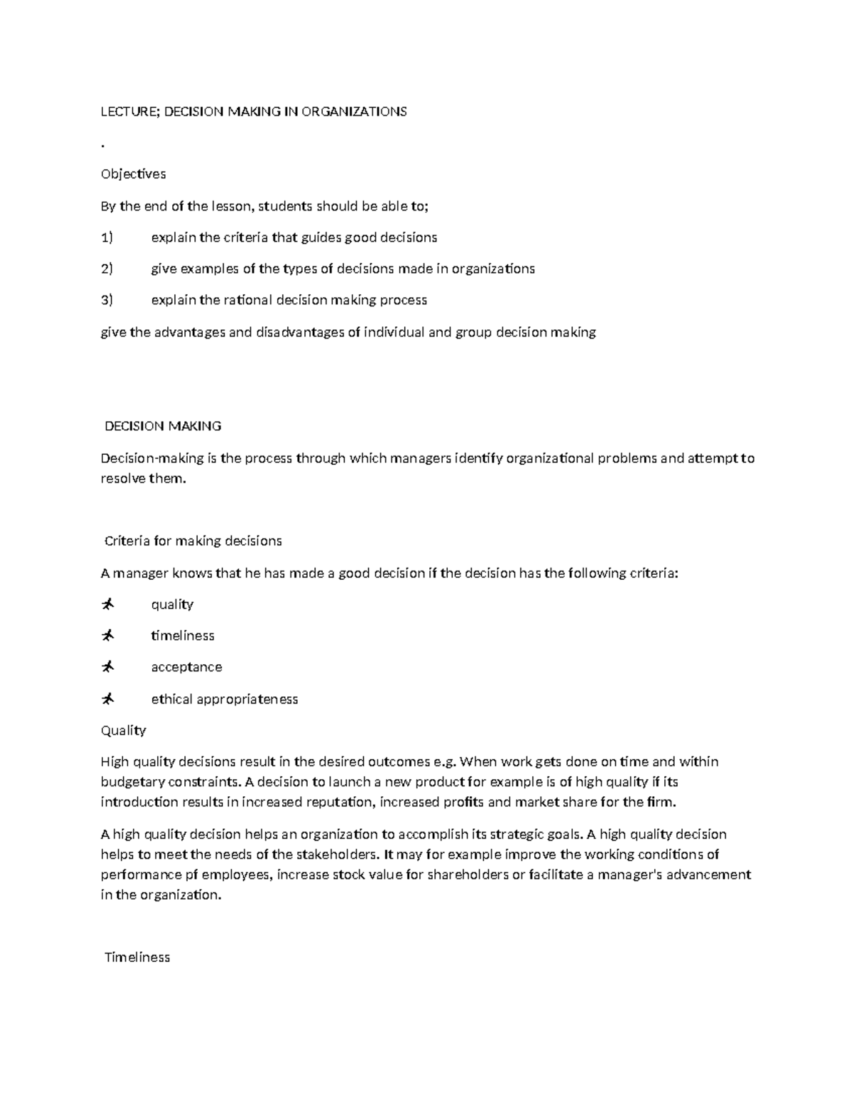 Decision Making - LECTURE; DECISION MAKING IN ORGANIZATIONS ...