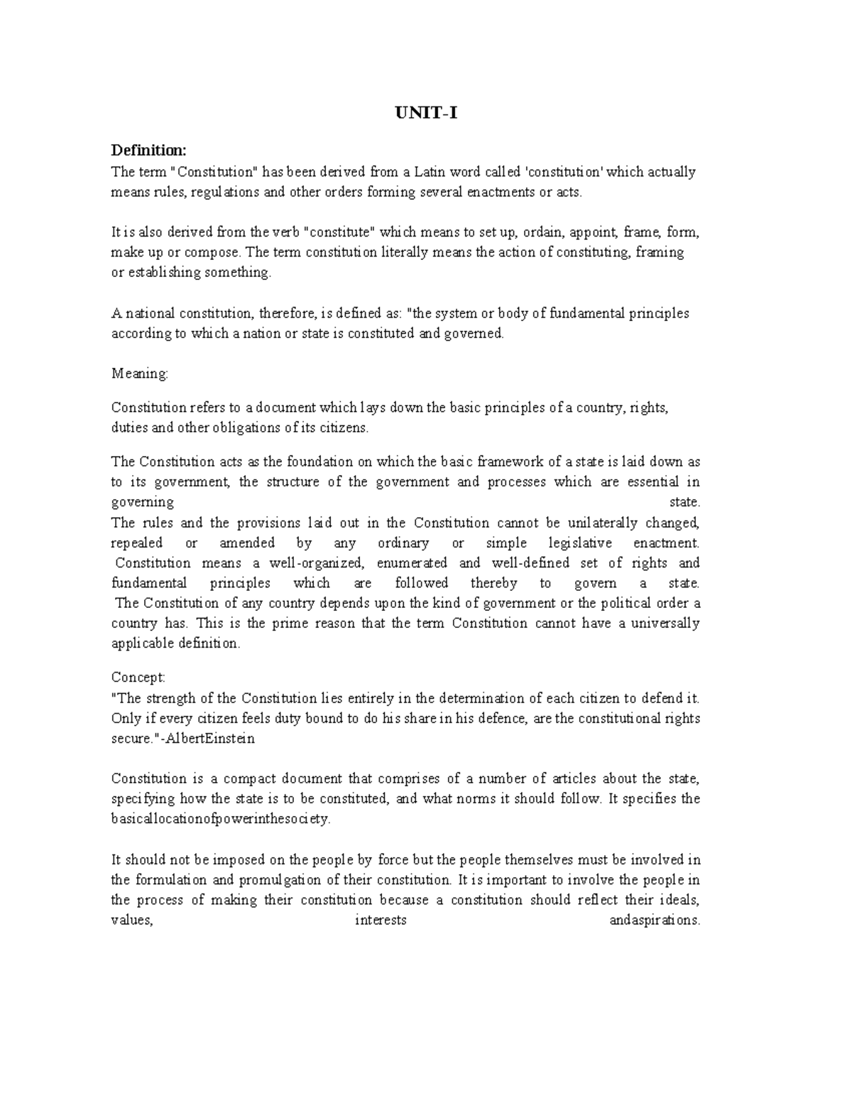 Constitutional Law Unit 1 - UNIT-I Definition: The term "Constitution ...