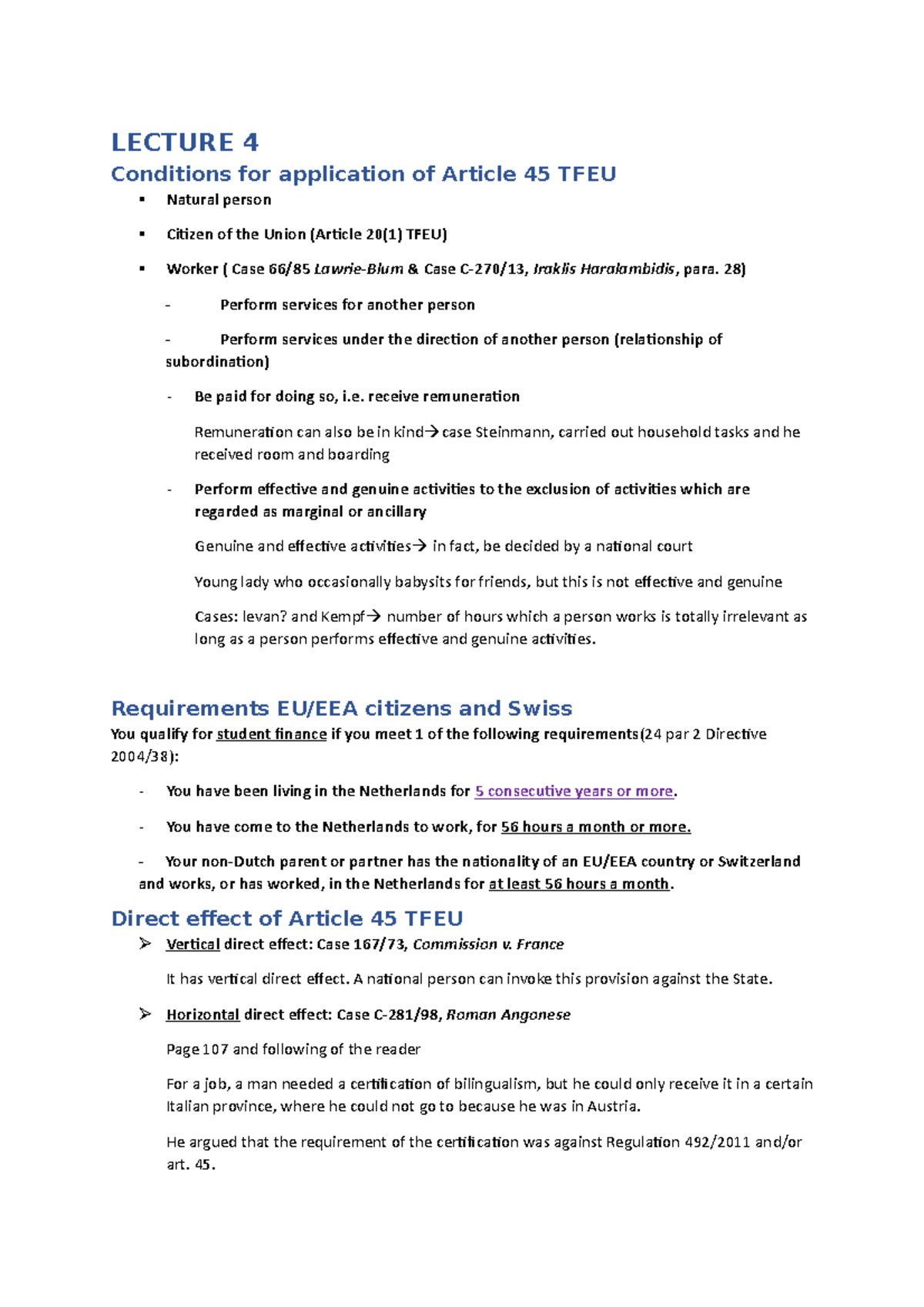Lecture 4 substantive law - LECTURE 4 Conditions for application of ...