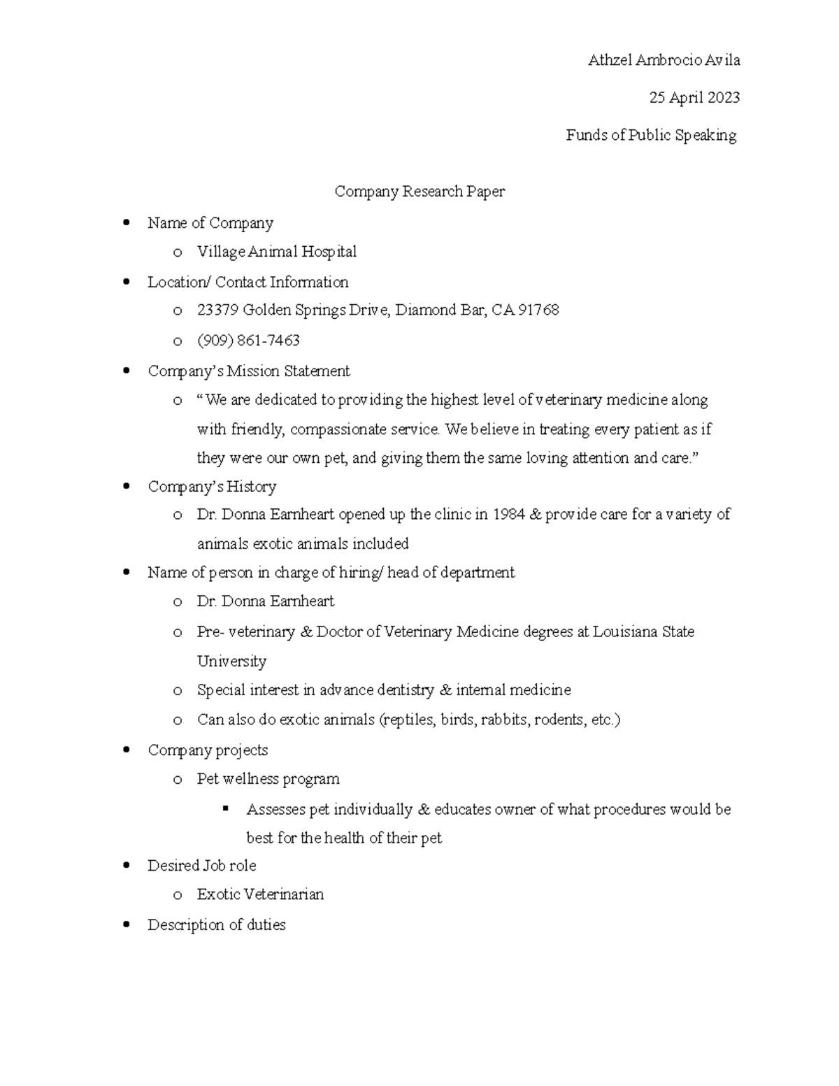 Company research paper - Athzel Ambrocio Avila 25 April 2023 Funds of ...