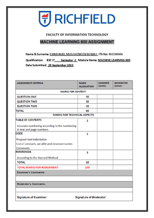 402200386 Machine Learning - MACHINE LEARNING 600 ASSIGNMENT Name ...