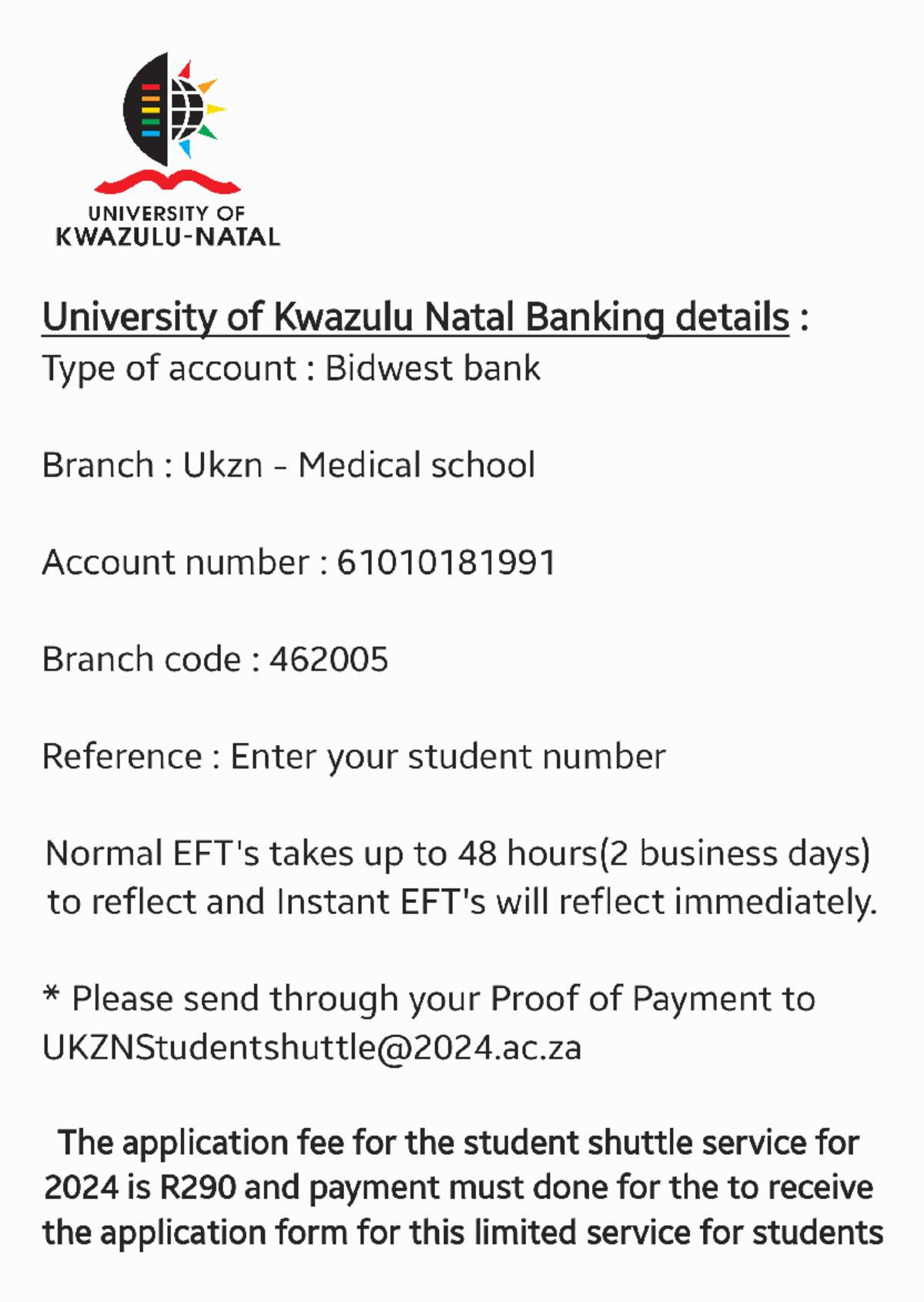 Shuttle services for UKZN 2024, pdf - UNIVERSITY OF University of ...