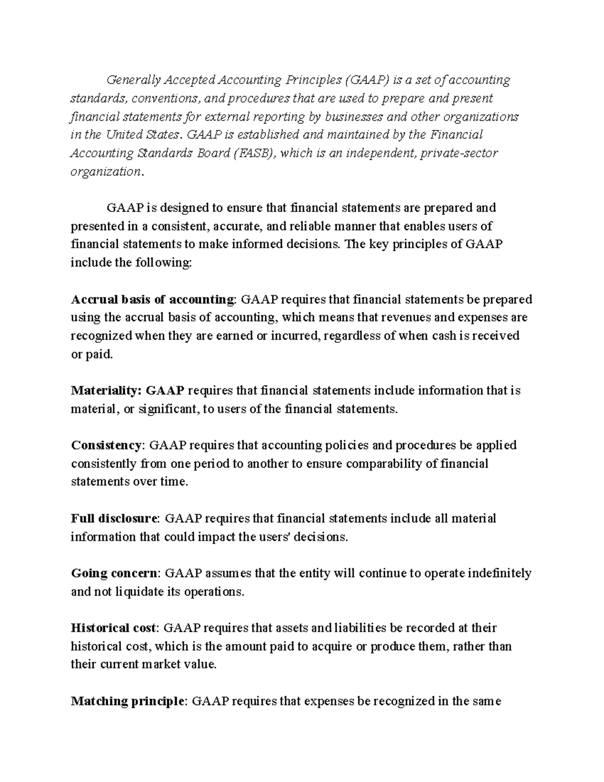 Financial Managment. GAAP - Generally Accepted Accounting Principles ...