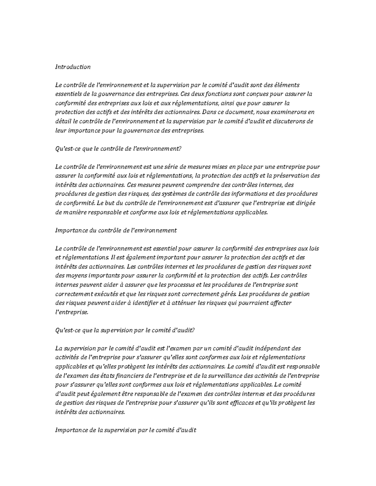 Control Environment and Audit Committee Oversight Study Notes ...