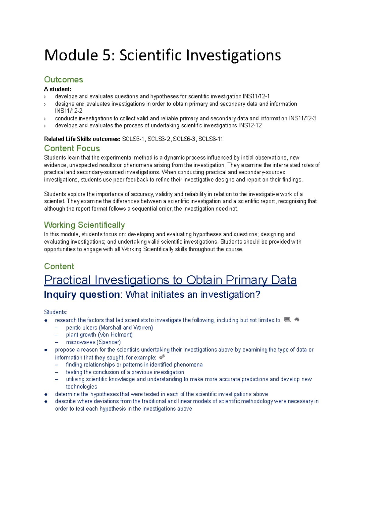 Mod 5 Notes Investigating Science - Module 5: Scientific Investigations ...