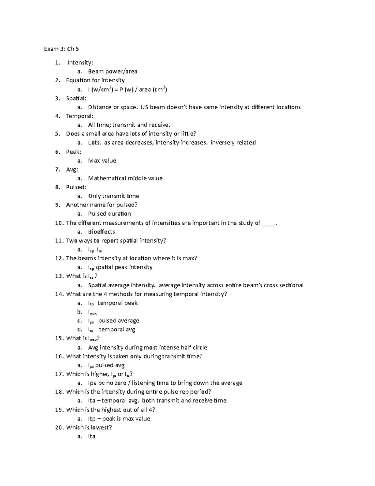 Physics ch 5 study guide exam 3 - Exam 3: Ch 5 Intensity: a. Beam power ...