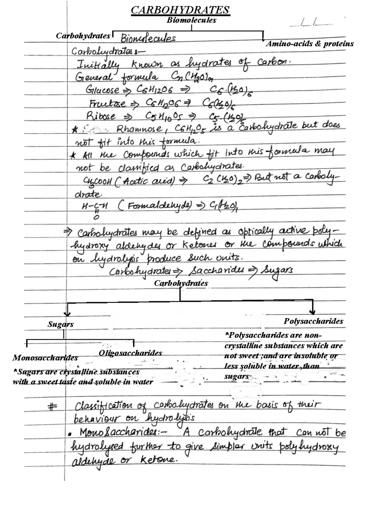 Biomolecule Notes - Summary Premedical chemistry - I n w CARBOHYDRATES ...