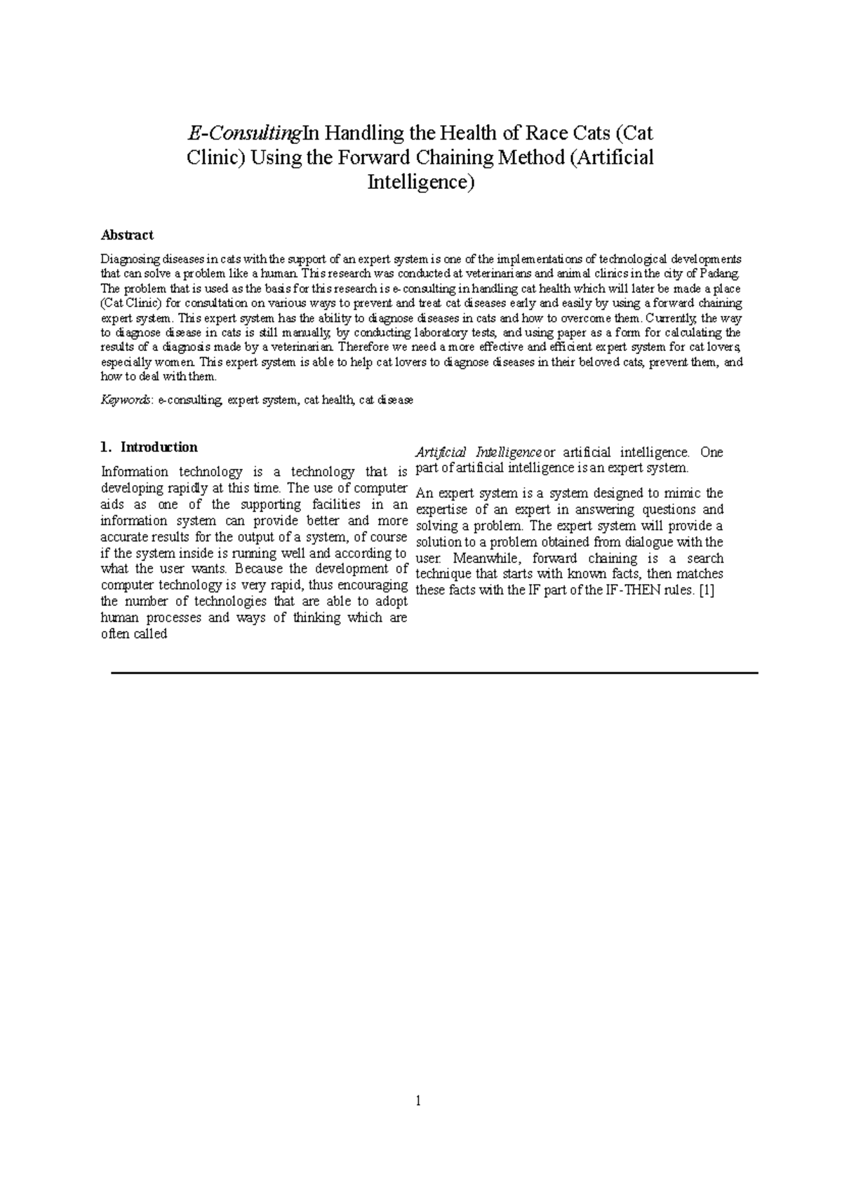 E-Consulting In Handling the Health of Race Cats (Cat Clinic) Using the ...