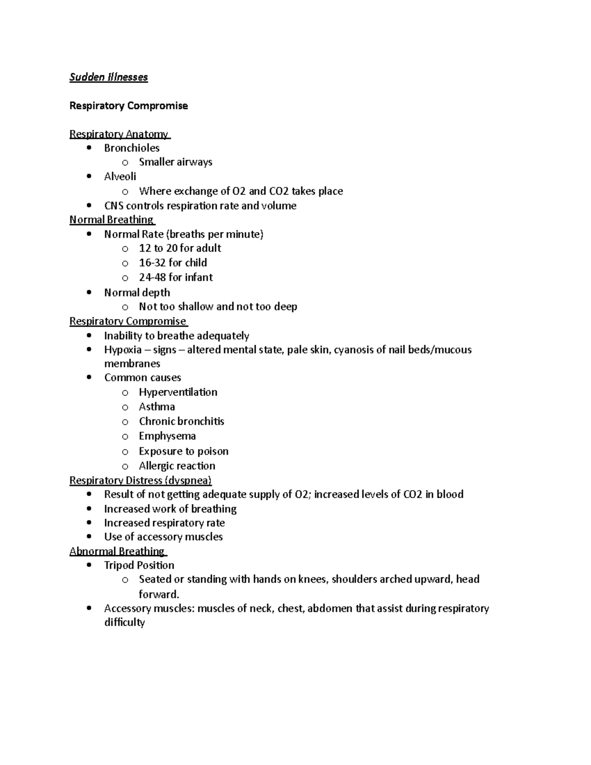 Medical Emergencies - Professor Baer - Sudden Illnesses Respiratory ...