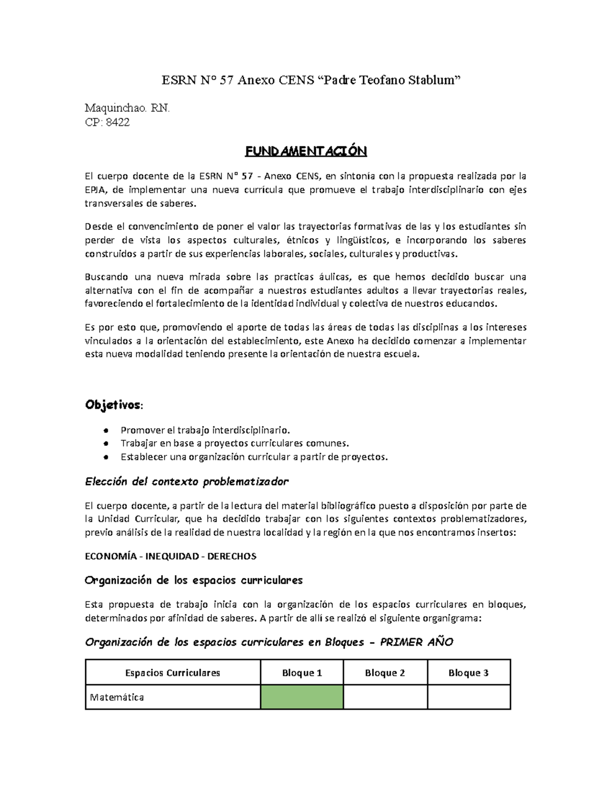 ESRN N°57 Anexo CENS 2023 Proyecto institucional - ESRN N° 57 Anexo ...