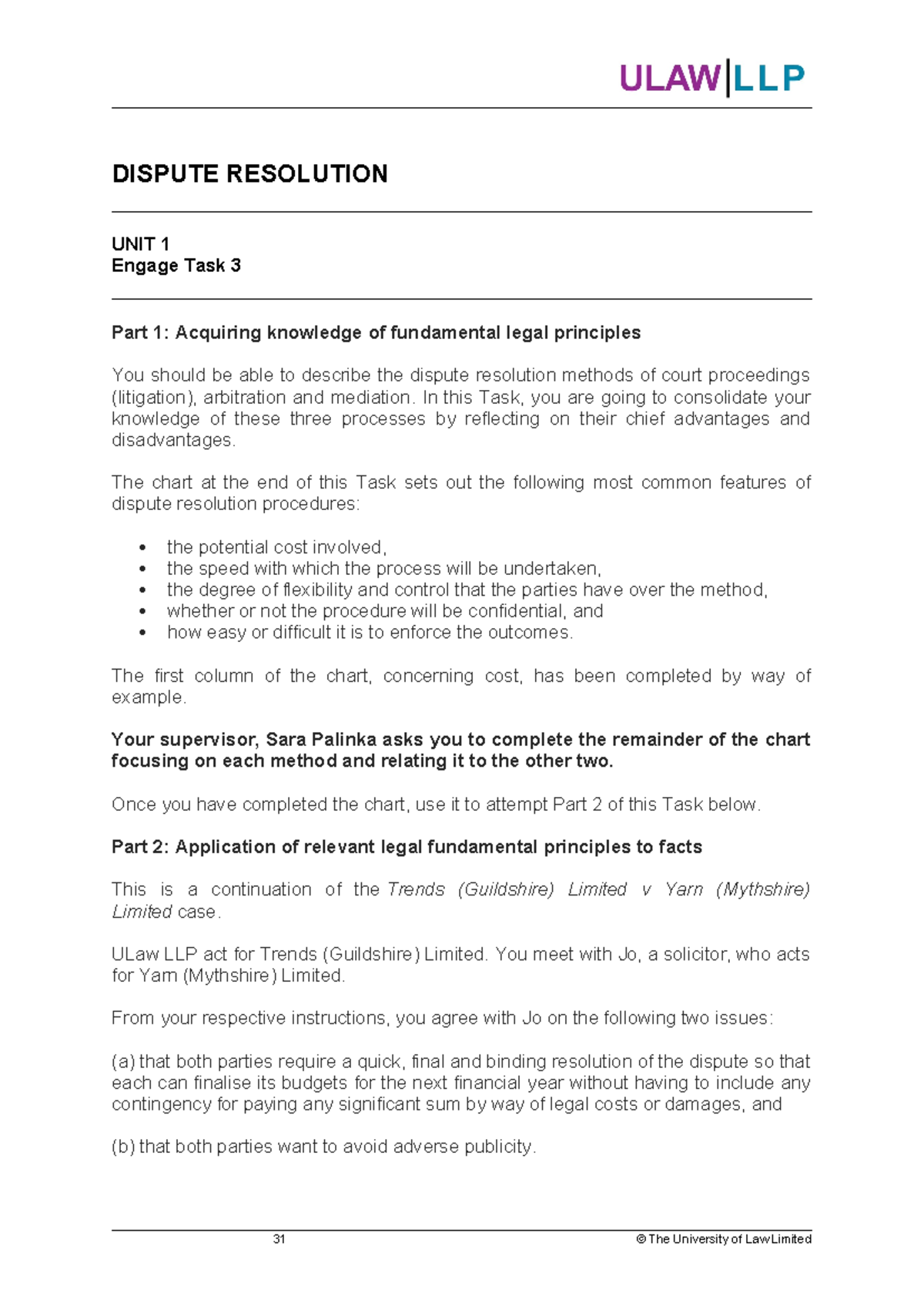 engage task 03 of dispute resolution - DISPUTE RESOLUTION UNIT 1 Engage ...