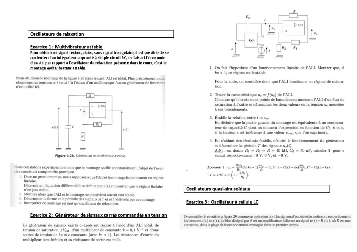 Electrocinetique - Oscillateurs de relaxation Exercice 1 ...