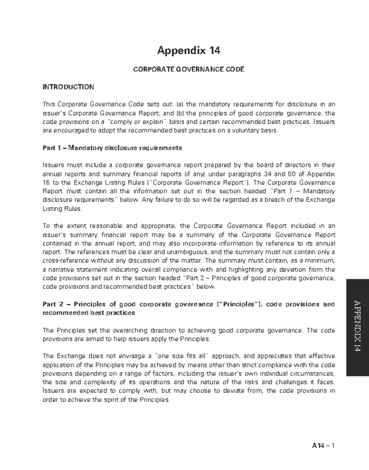 CG Code - LR A14 - CG Code - LR A14 - APPENDIX 14 Appendix 14 CORPORATE ...