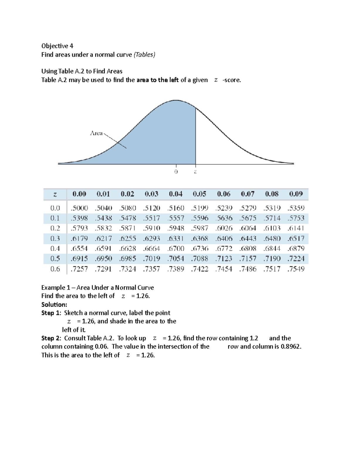 Ch. 7.1 & 7.2 (Math 241) Part 4 - Objective 4 Find areas under a normal ...