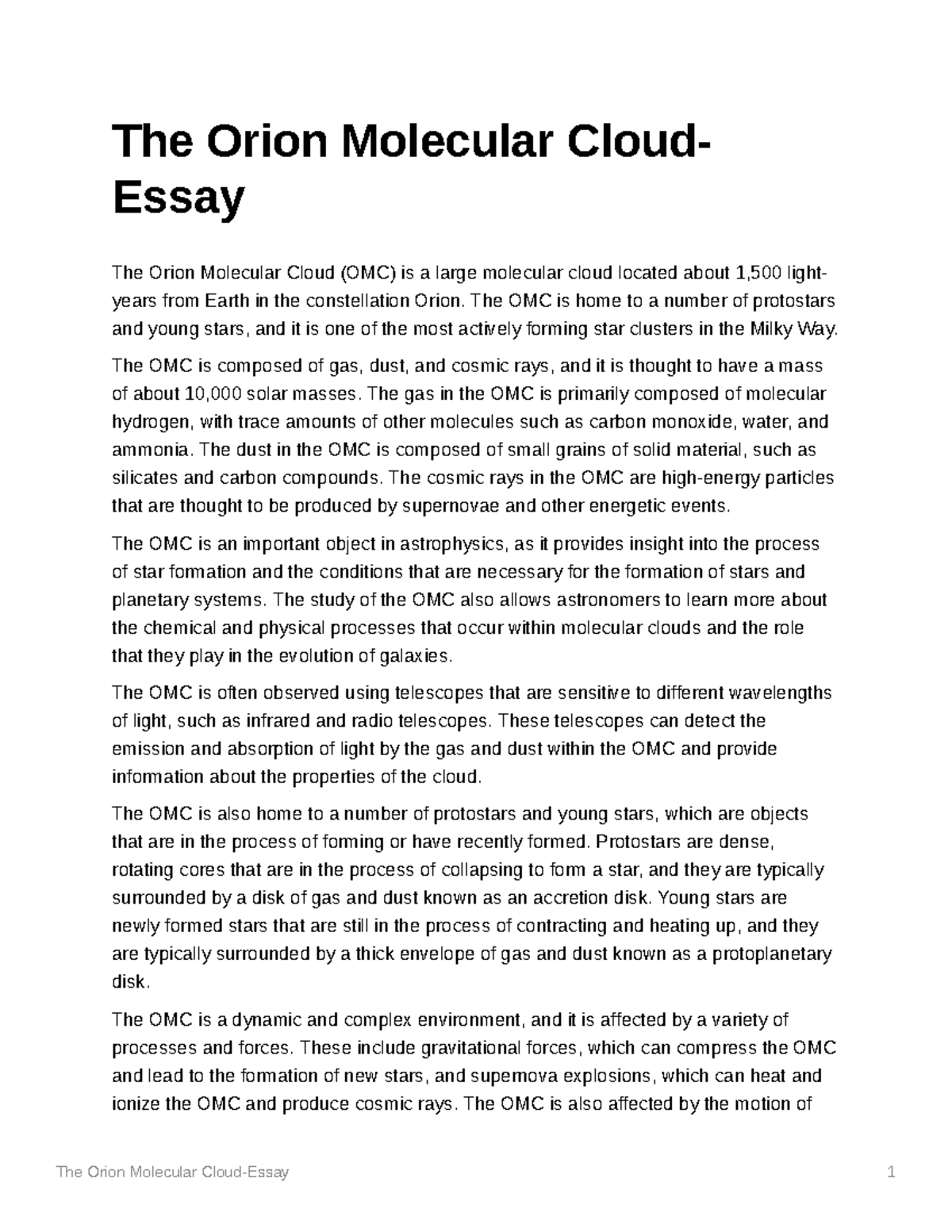 The Orion Molecular Cloud-Essay - The OMC is home to a number of ...