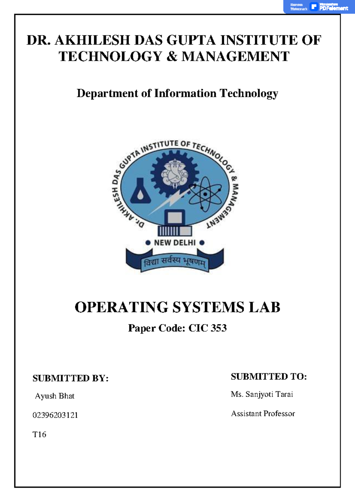 front page which - DR. AKHILESH DAS GUPTA INSTITUTE OF TECHNOLOGY ...