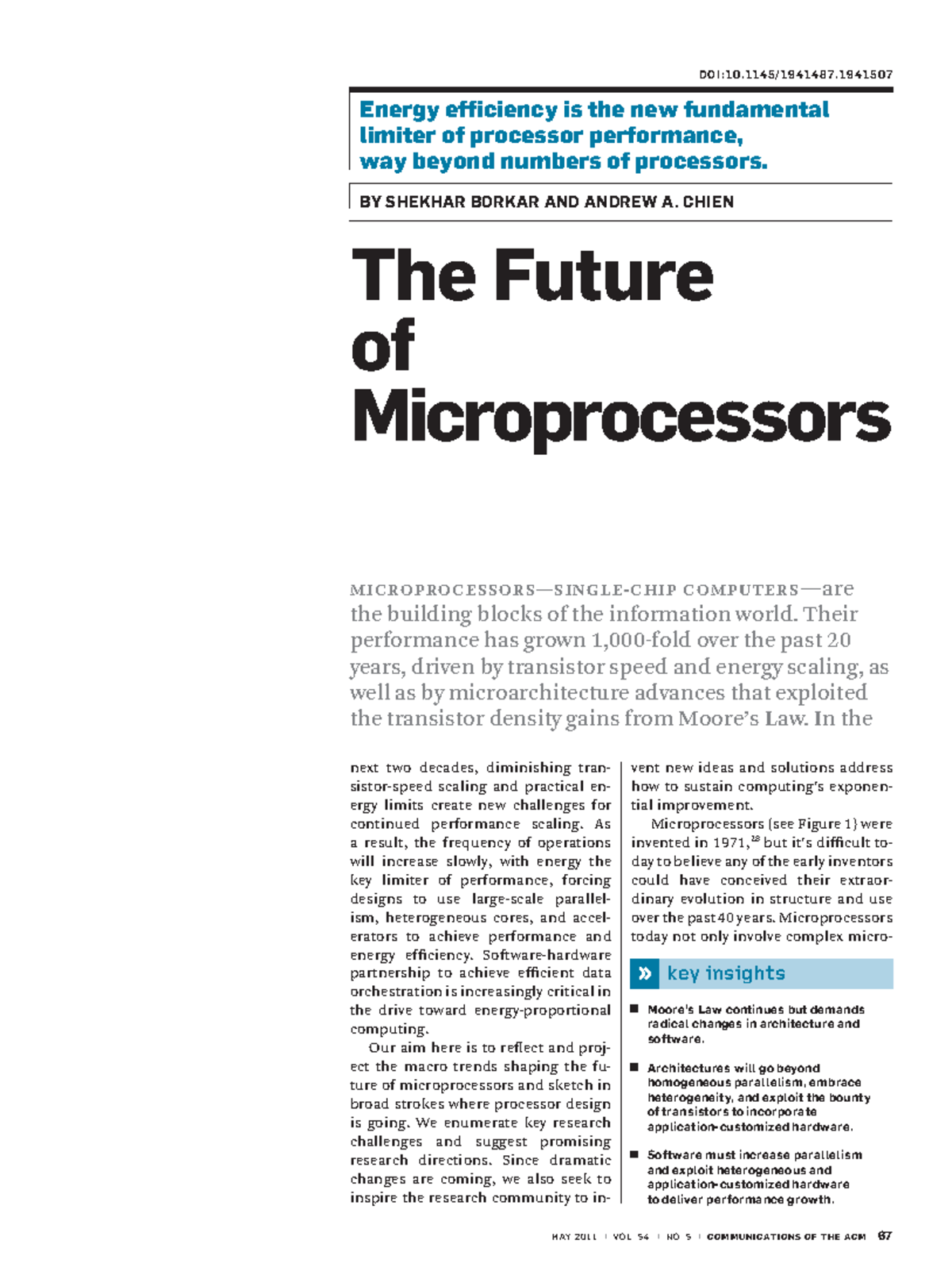 The Future of Microprocessors - MAY 2011 | VOL. 54 | NO. 5 ...