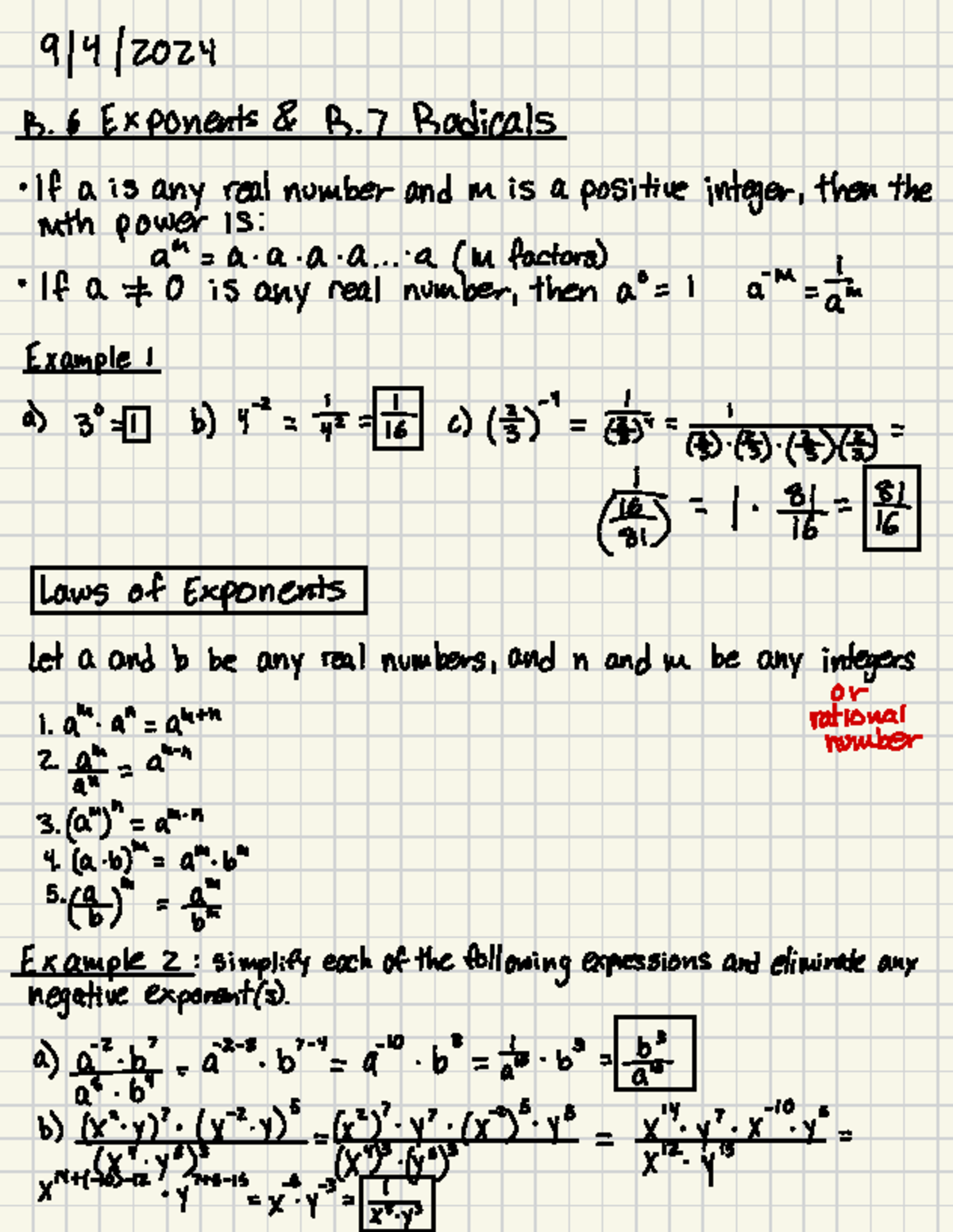 Week 2 - Review of Exponents and Radicals - 9/4/ R. 6 Exponents & R . T ...
