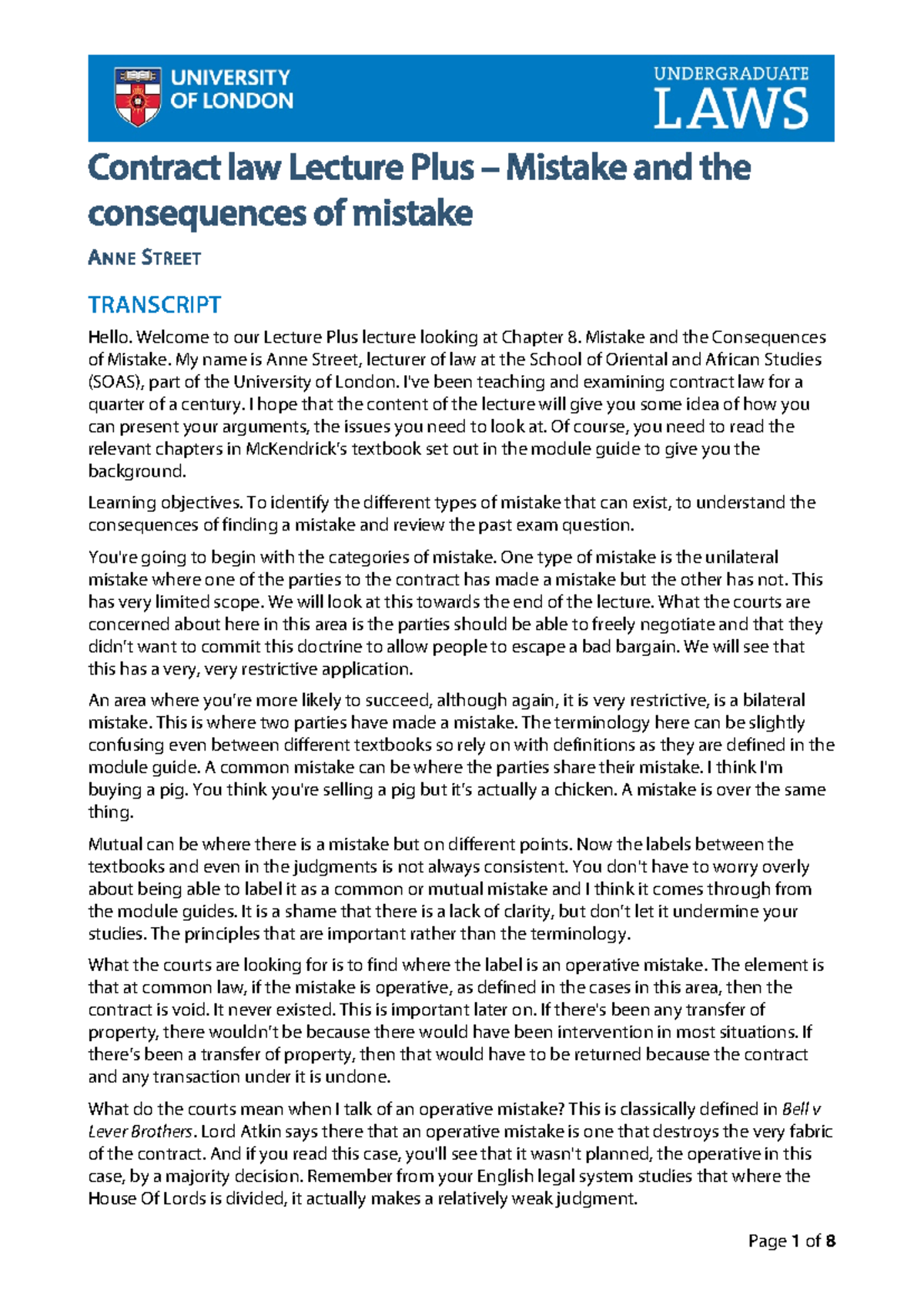 Lecture Plus Contract Jan 2021 - Transcript - TRANSCRIPT Hello. Welcome to our Lecture Plus ...