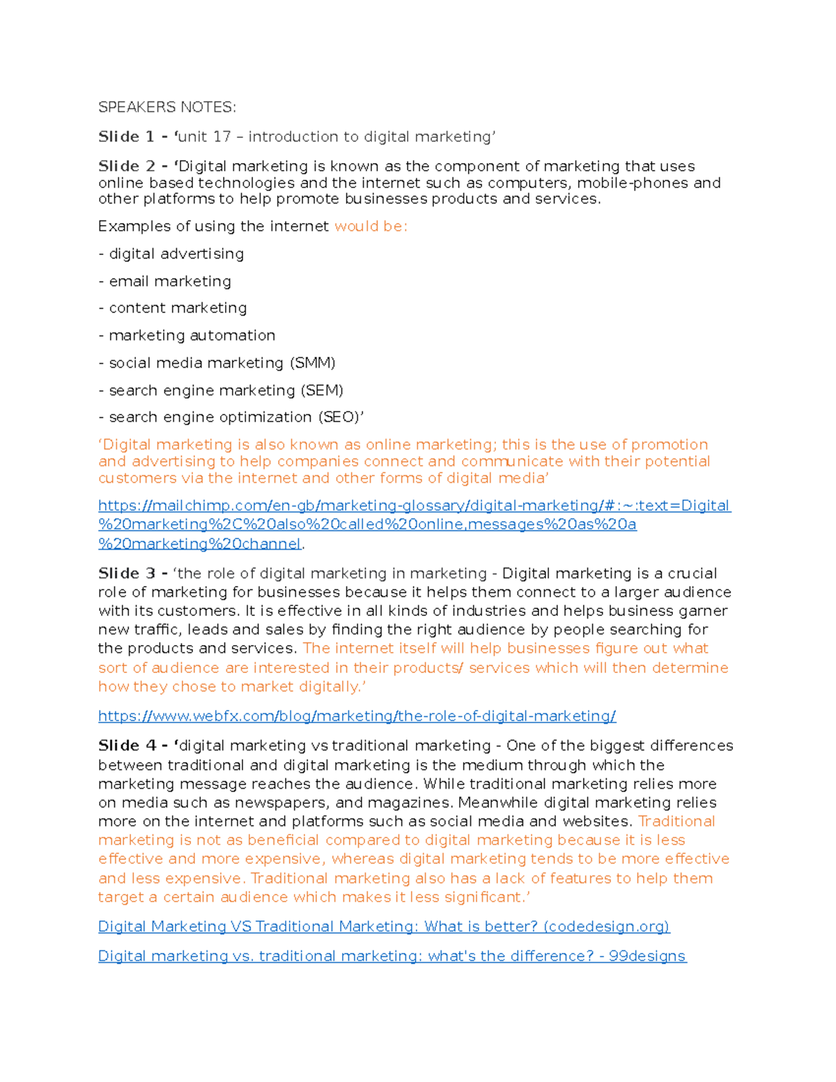 UNIT 17 - speakers notes - SPEAKERS NOTES: Slide 1 - ‘unit 17 ...