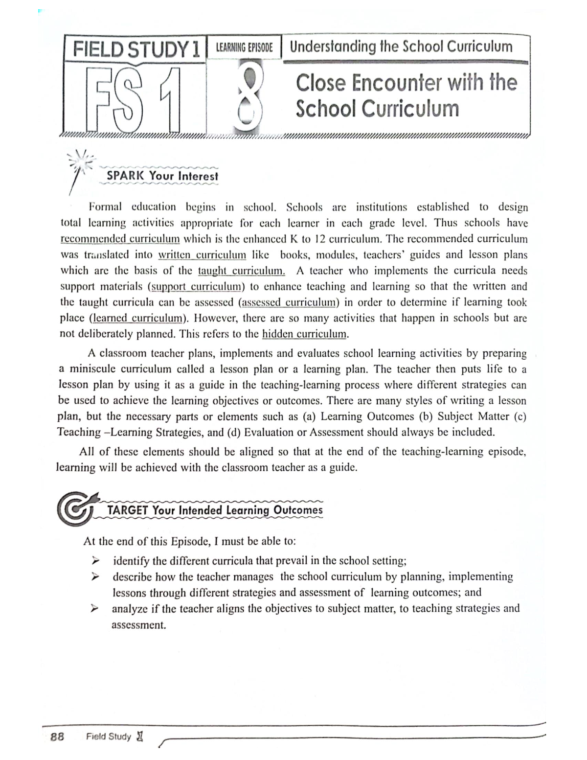 FS1-Ep8 - N/A - FIELD STUDY: 1 LEARNING EPISODE Understanding the School Curriculum Close ...