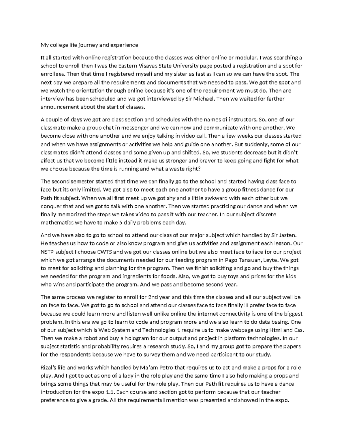 My college life journey and experience - I was searching a school to ...