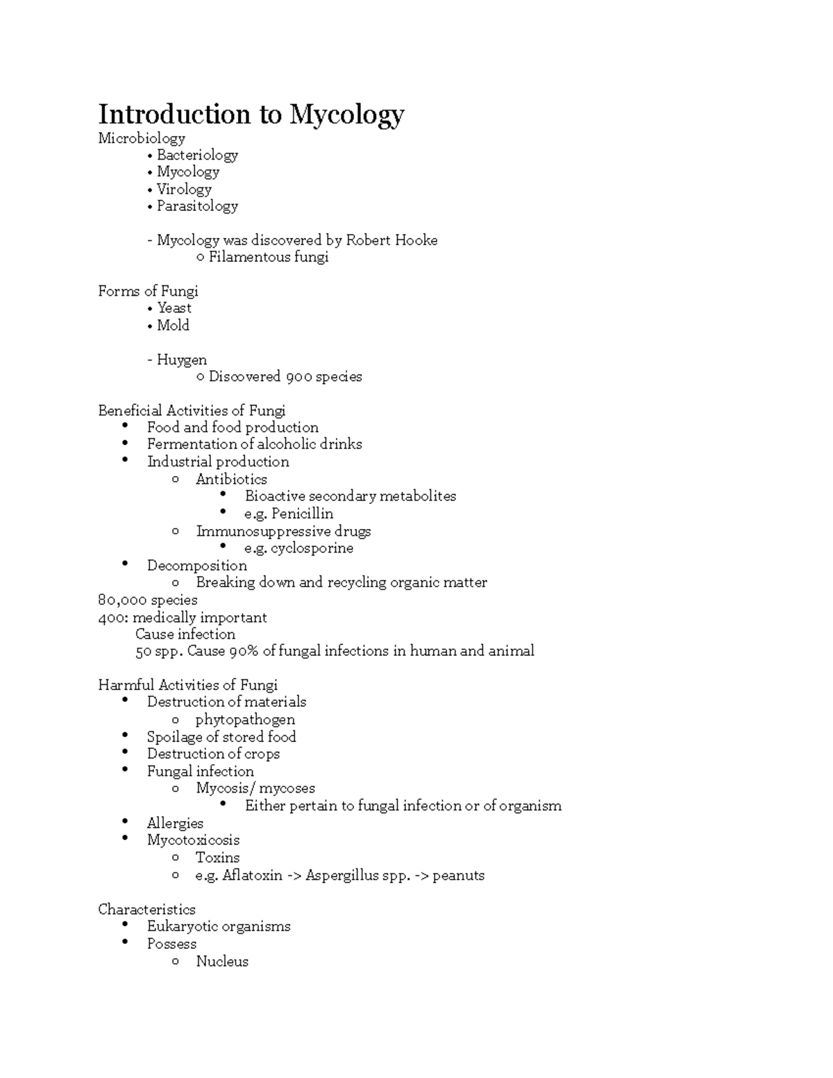 Introduction to Mycology and Laboratory Diagnosis Lecture Notes ...