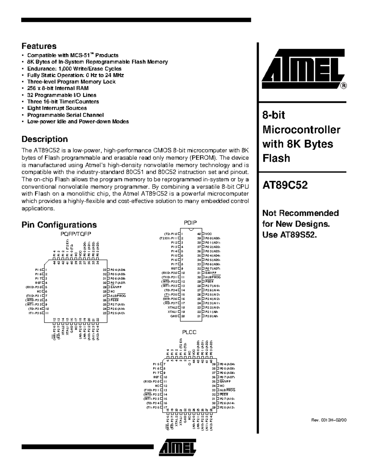 Datasheet - 1 Features • Compatible with MCS-51 ™ Products • 8K Bytes ...