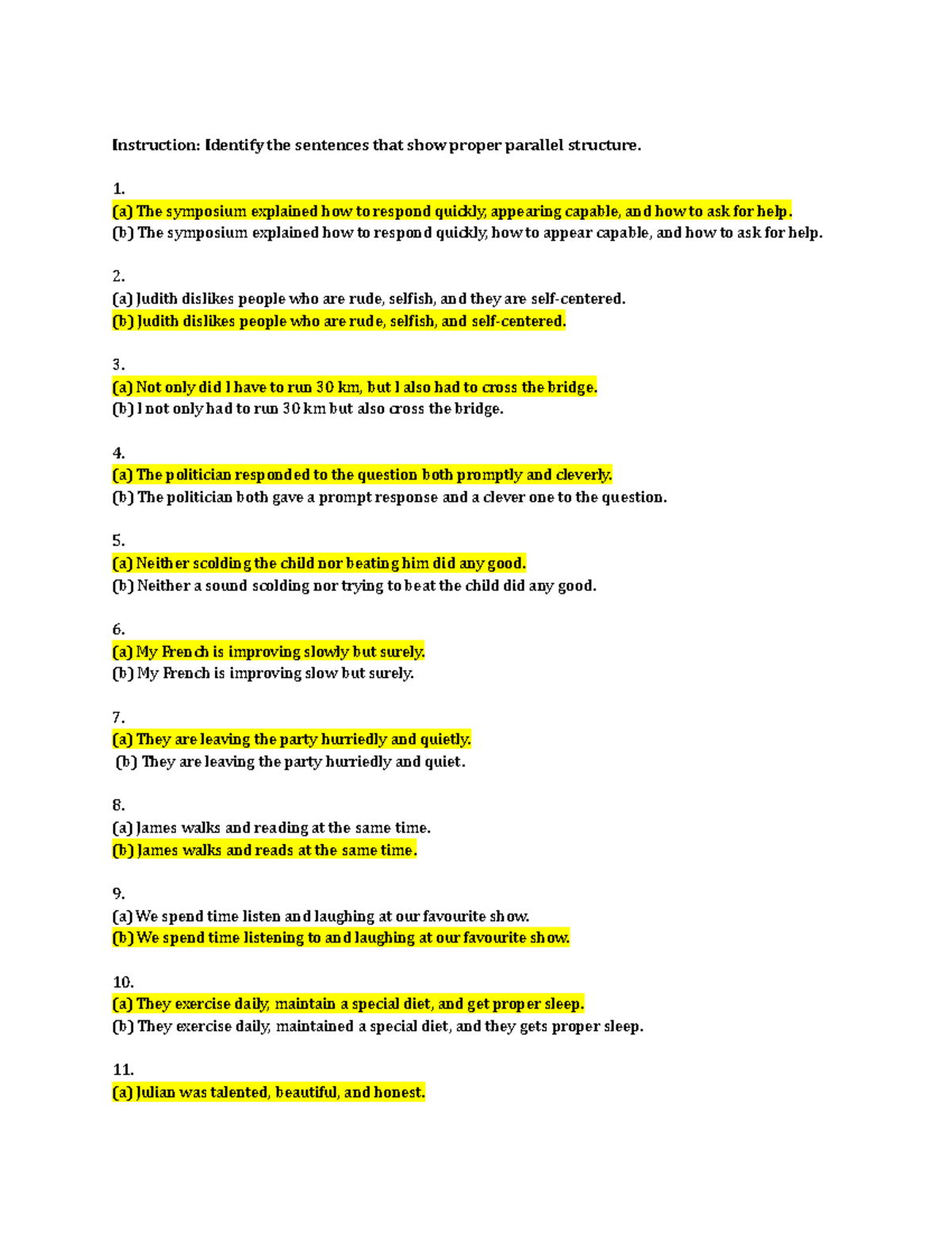 COMM 196 Parallelism Assignment 4.33.59 PM - Instruction: Identify the sentences that show ...