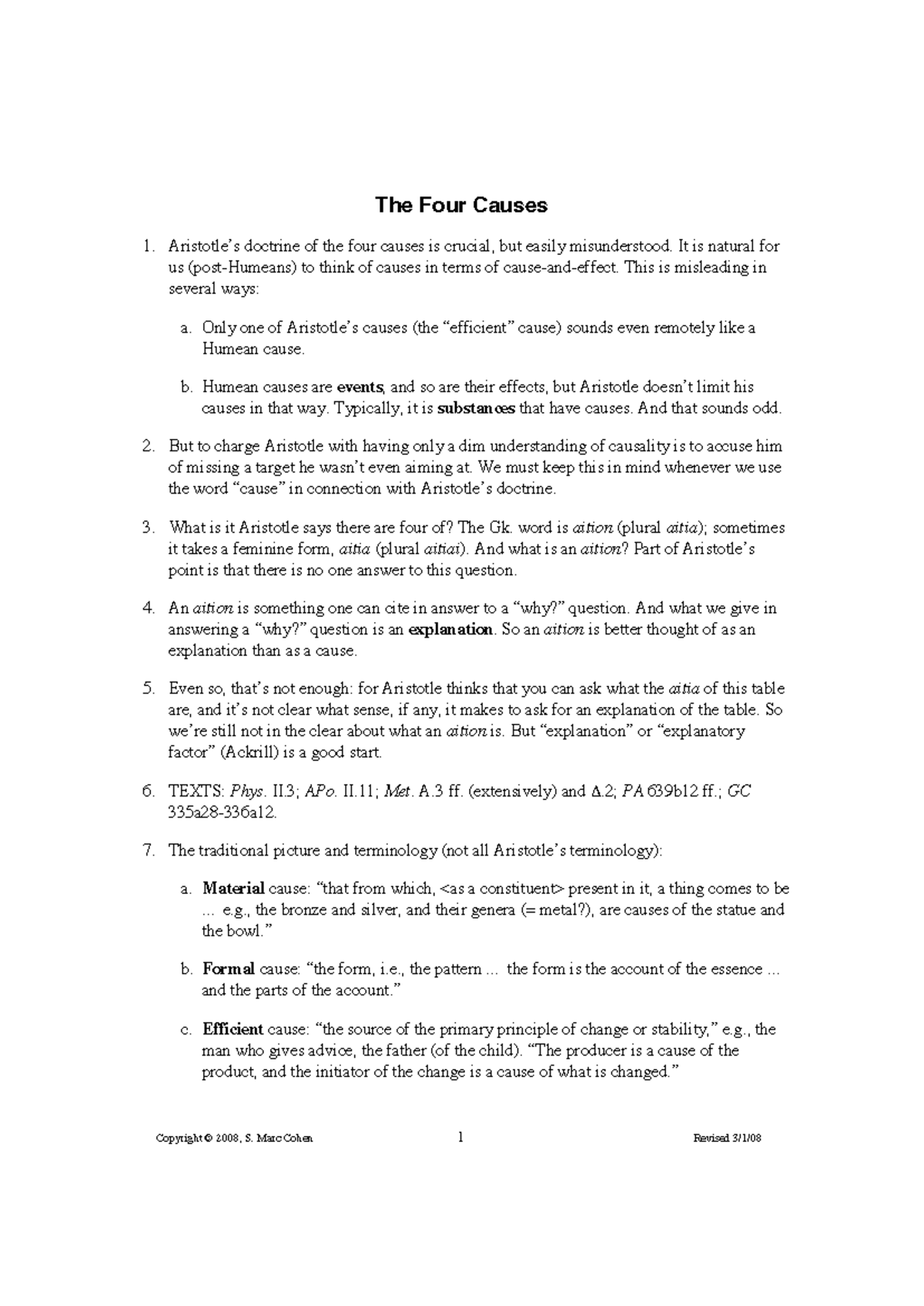 The-Four-Causes-Aristotle - The Four Causes Aristotle’s doctrine of the ...