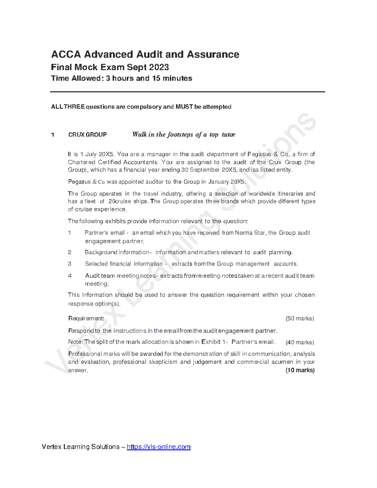 AAA-Sep2023Mock - asdf - ACCA Advanced Audit and Assurance Final Mock ...