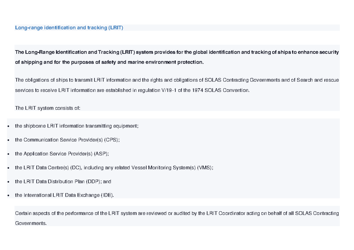 LRIT - Long-range identification and tracking (LRIT) The Long-Range ...