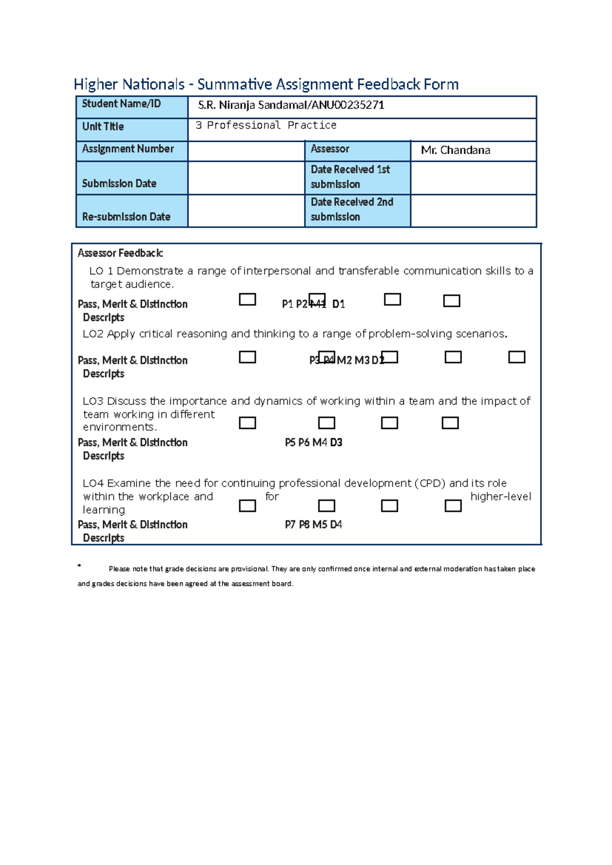 0023527 professional practice Unit 03 - Higher Nationals - Summative Assignment Feedback Form ...