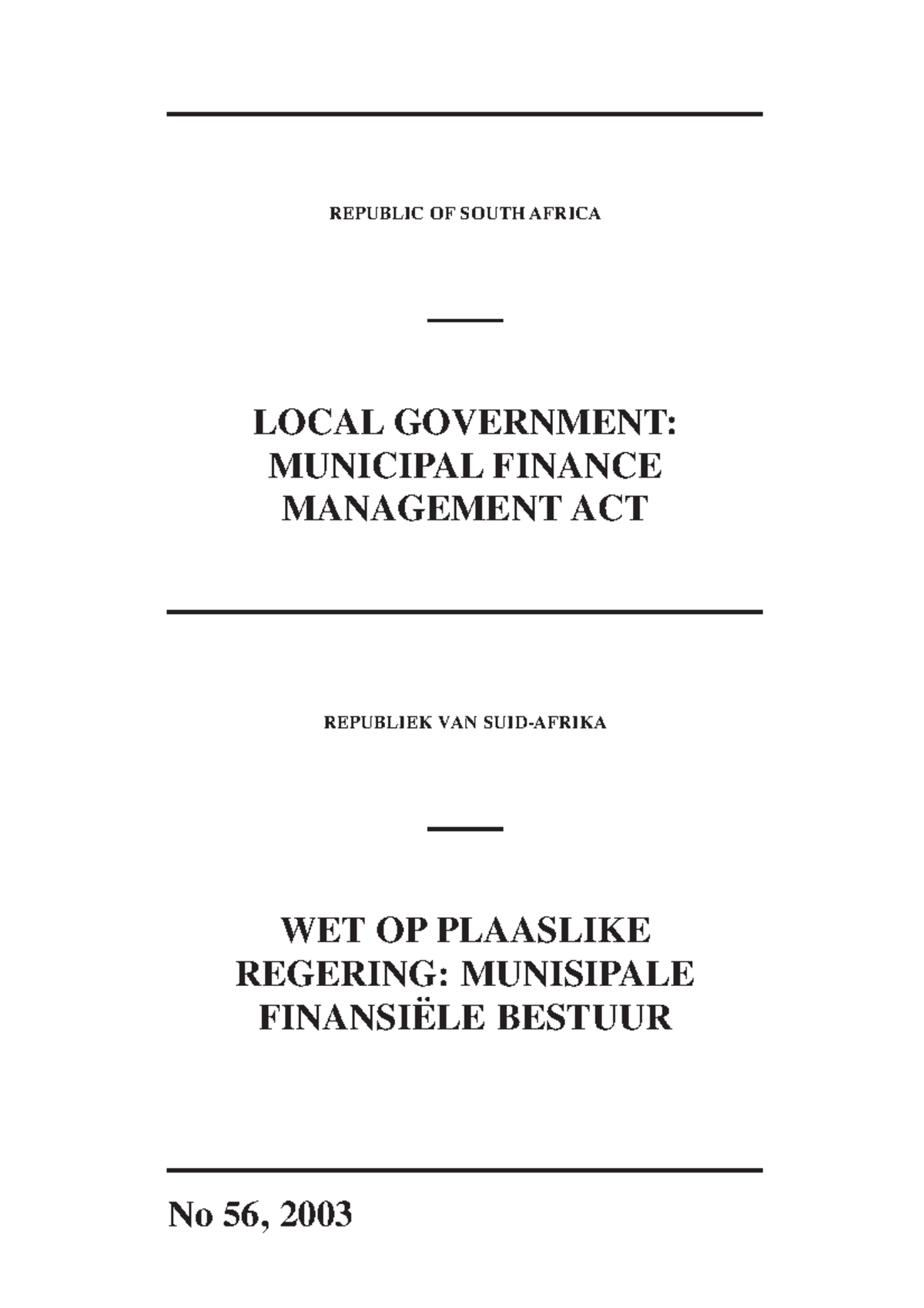 Municipal Finance Management Act MFMA - PUB3701 - Unisa - Studocu