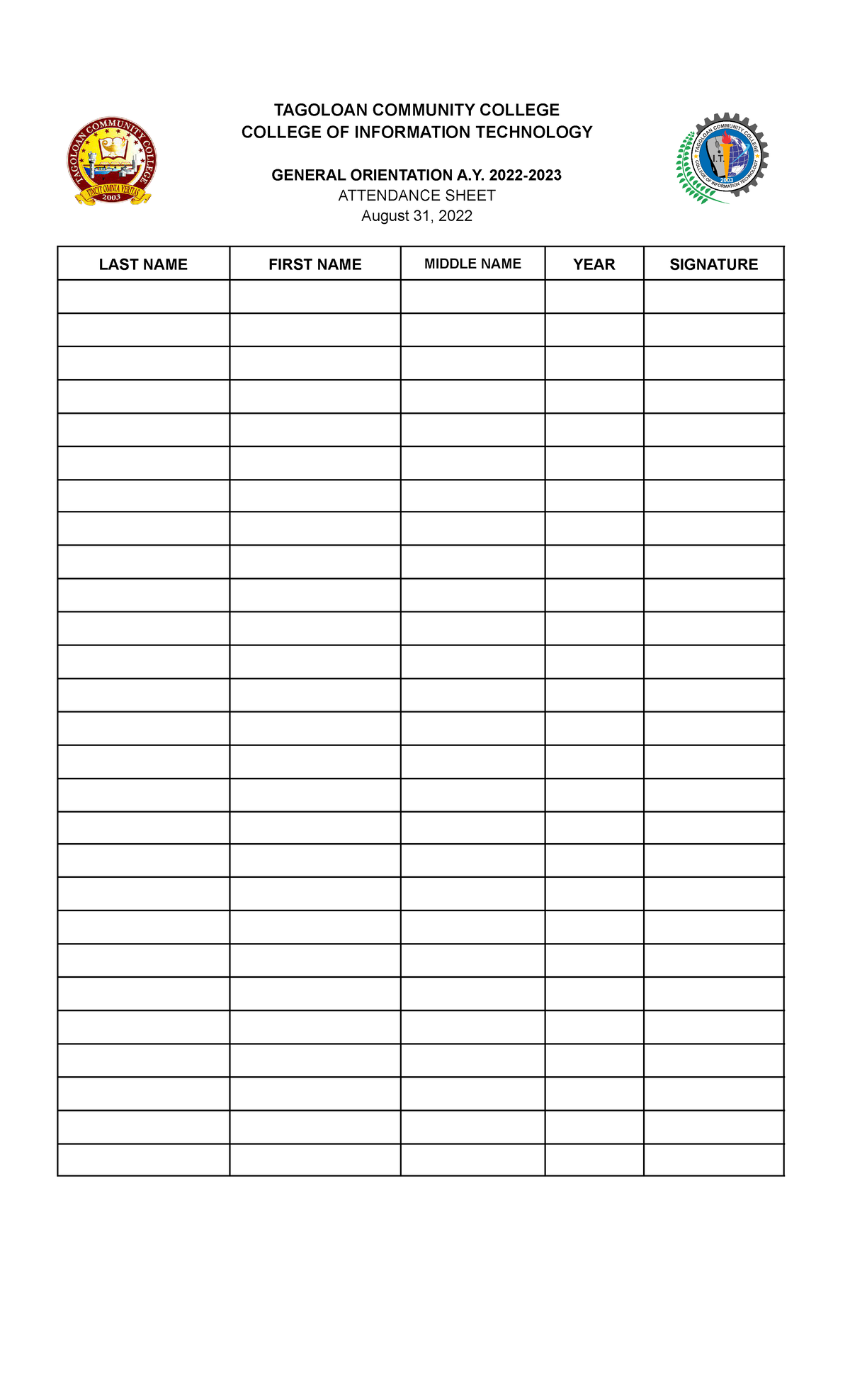 Attendance Sheet 2 1 - files - COLLEGE OF INFORMATION TECHNOLOGY ...