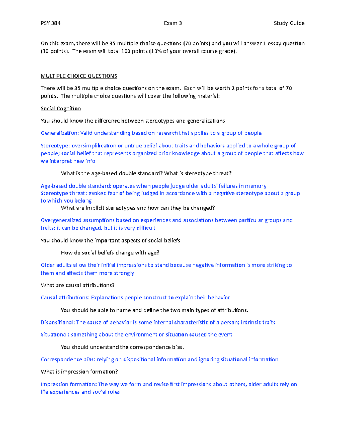 Exam 3 Study Guide Spring 2023 - On this exam, there will be 35 mul=ple ...