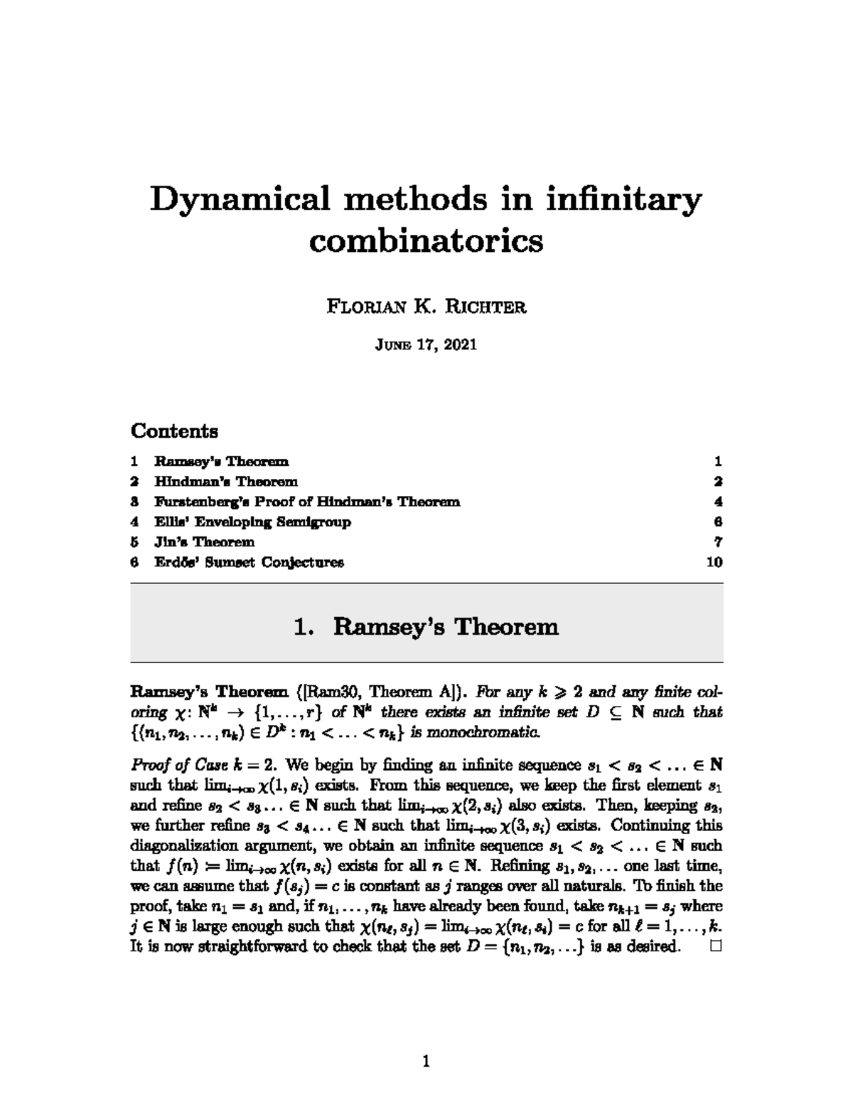 Lecture 4-1 - Njnvv - Dynamical methods in infinitary combinatorics ...