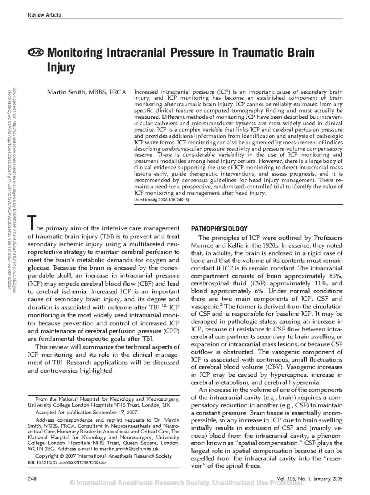 Monitoring intracranial pressure in traumatic - Review Article ...