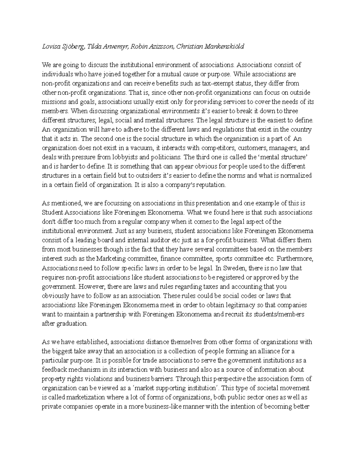 Summary Assignment 1 - Lovisa Sjöberg, Tilda Anvemyr, Robin Azizsson ...