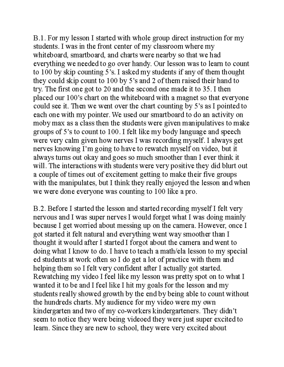 D091 task 4 - Course work - B. For my lesson I started with whole group ...