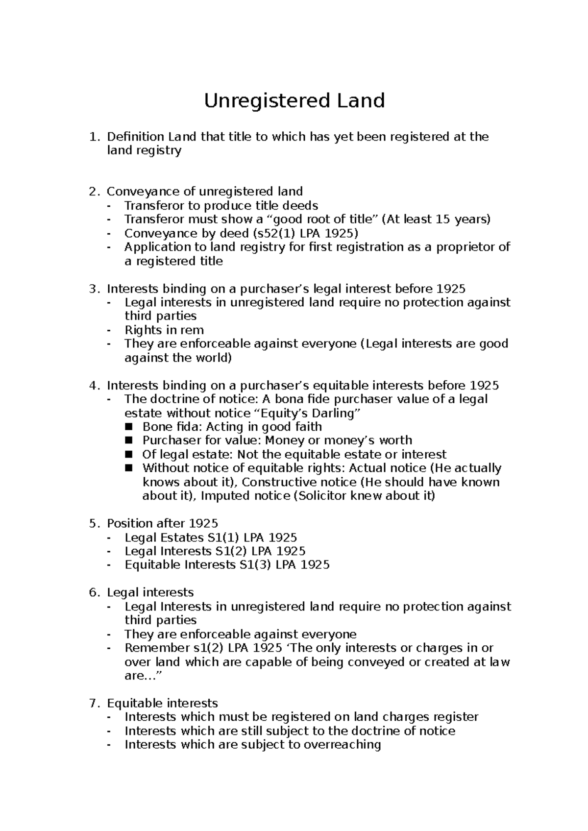 3. Unregistered Land - Lecture notes - Unregistered Land Definition ...