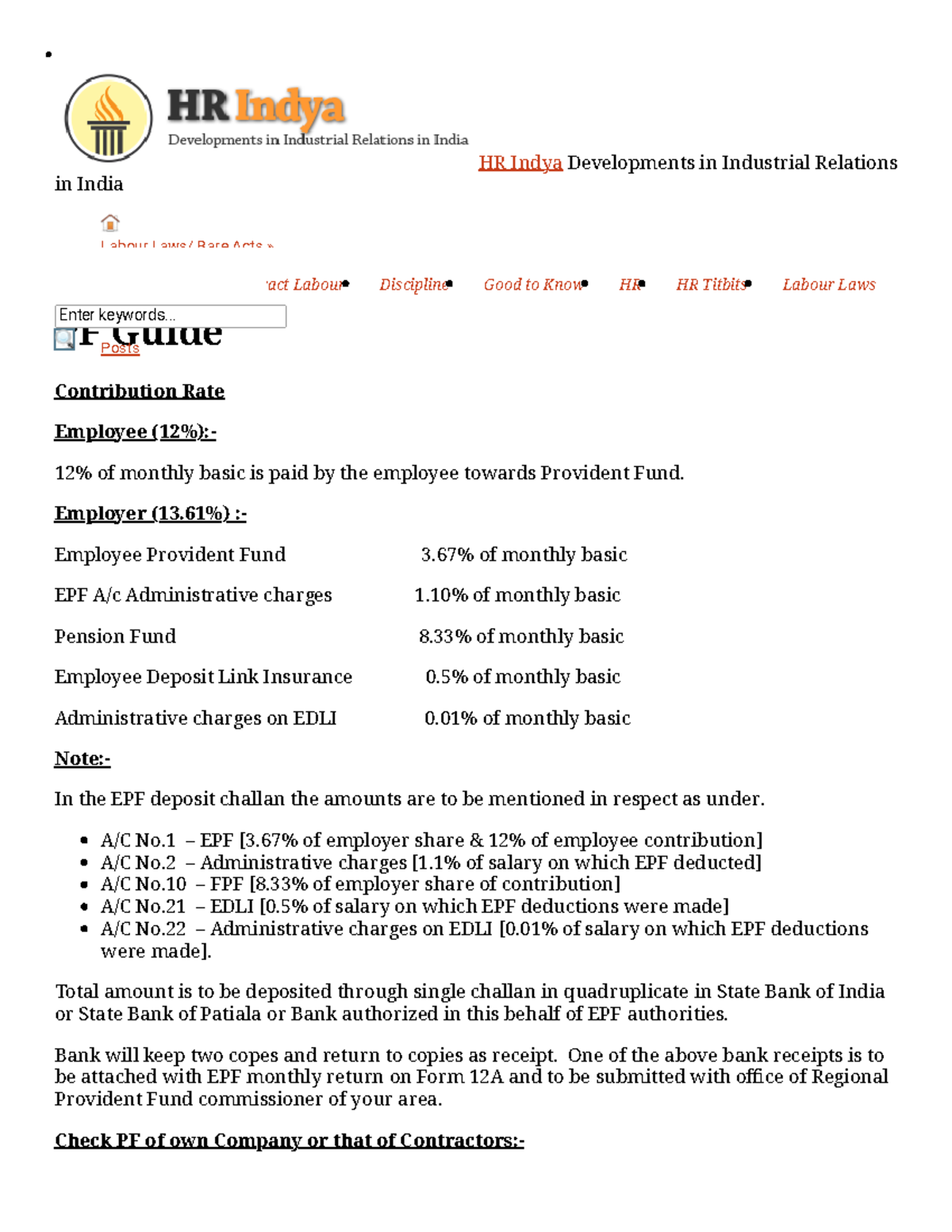 PF Guide - General notes - PF Guide Contribution Rate Employee (12% ...