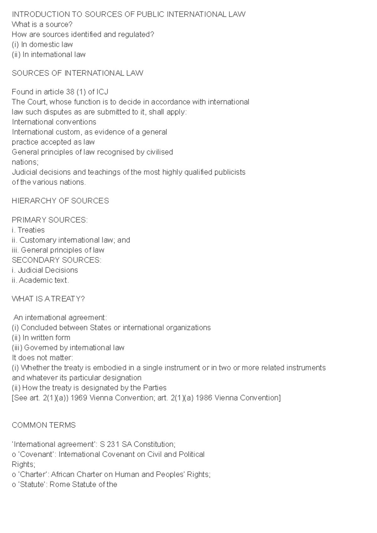 Introduction TO THE Sources OF Public International LAW - INTRODUCTION ...