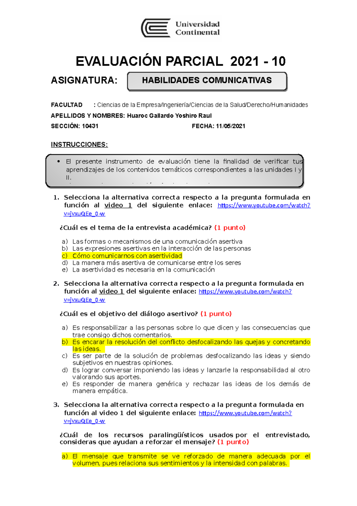 3. Evaluación Parcial HC 2021-10 - comunicacion efectiva - Studocu